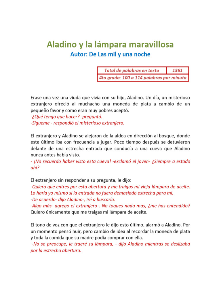 Aladino y La Lámpara Maravillosa | PDF