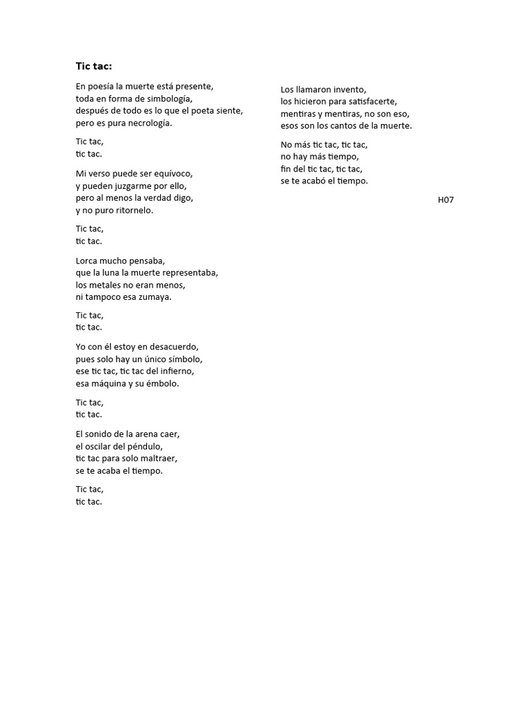 Tic Tac (Poema Del Siglo XVIII) - Elgaru IV | PDF