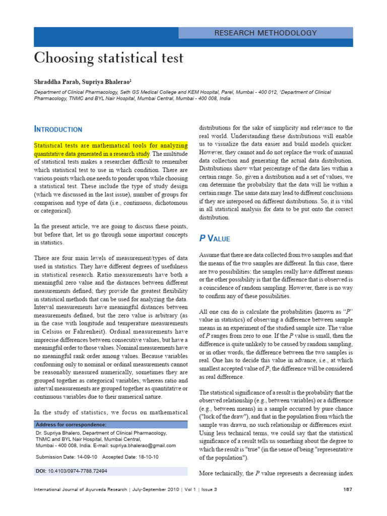 Choosing the Right Statistical Test | PDF | Statistics | Statistical ...