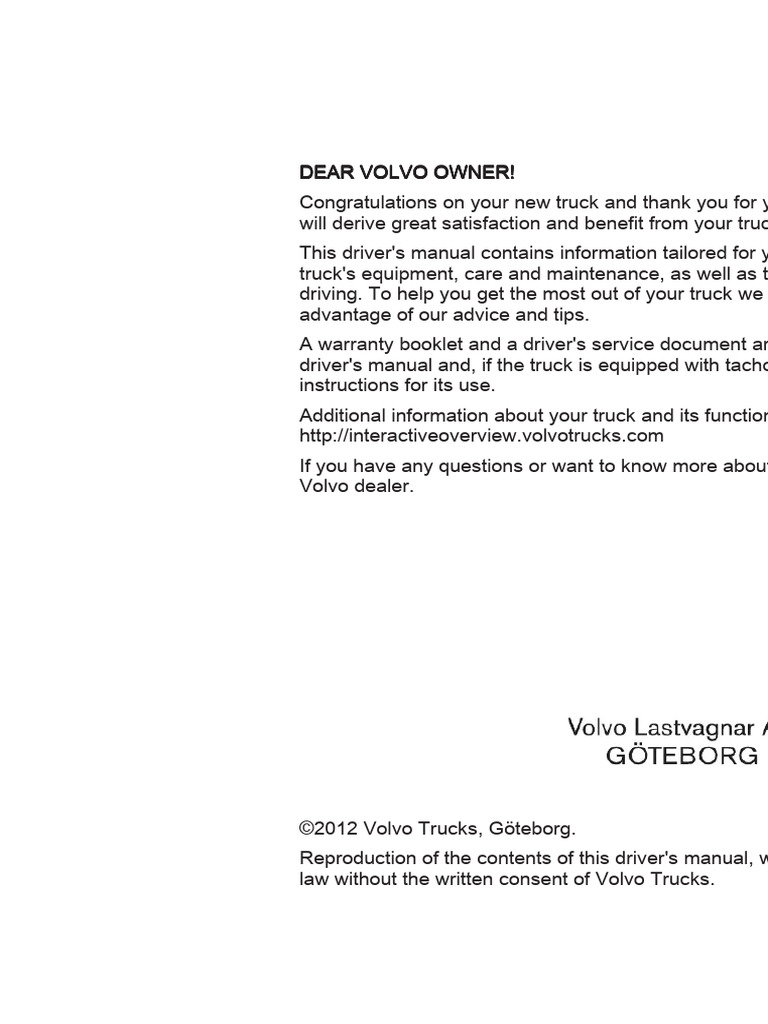 Volvo FH Driver's Manual Overview | PDF