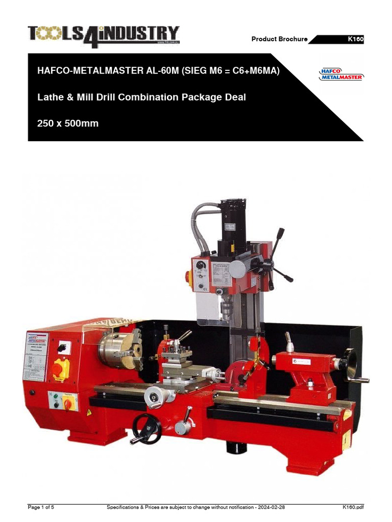 Hafco-Metalmaster Al-60M (Sieg M6 C6+M6Ma) Lathe & Mill Drill Combination Package Deal 250 X ...