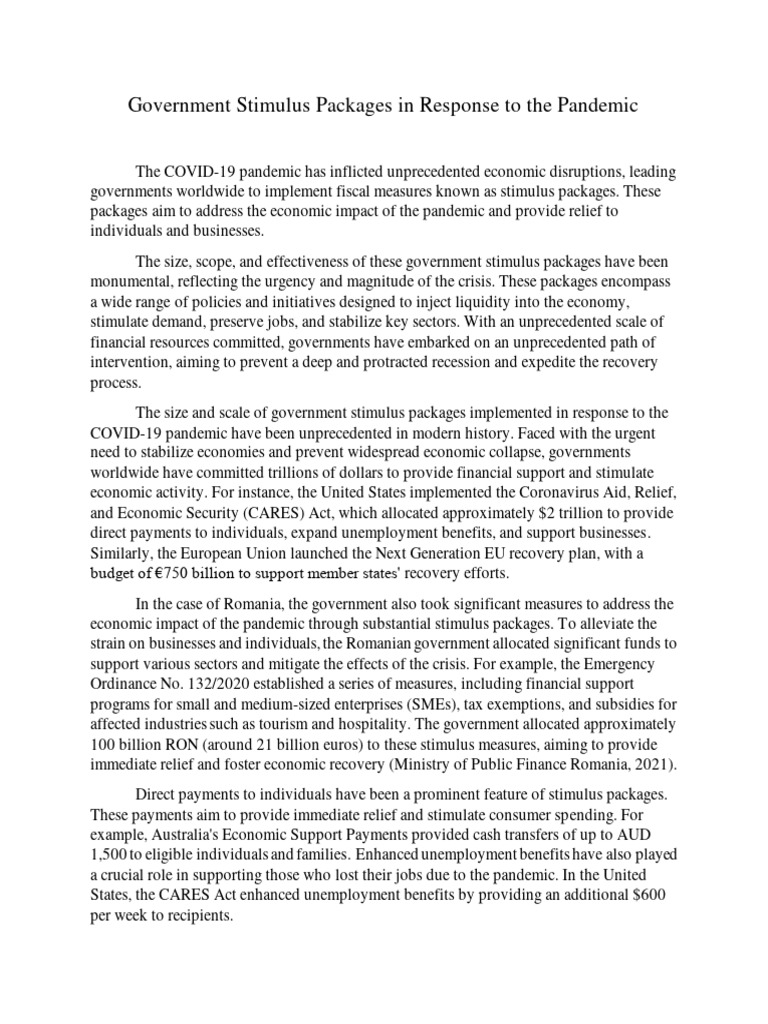 Government Stimulus Packages in Response To The Pandemic in EU | PDF ...