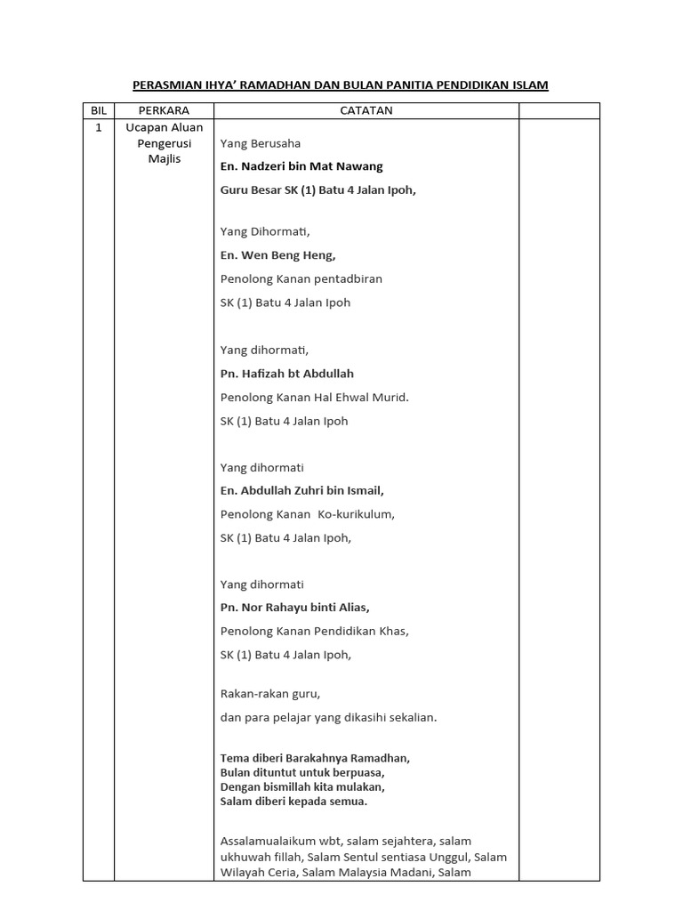 Skrip Pelancaran Program Ihya Ramadan | PDF