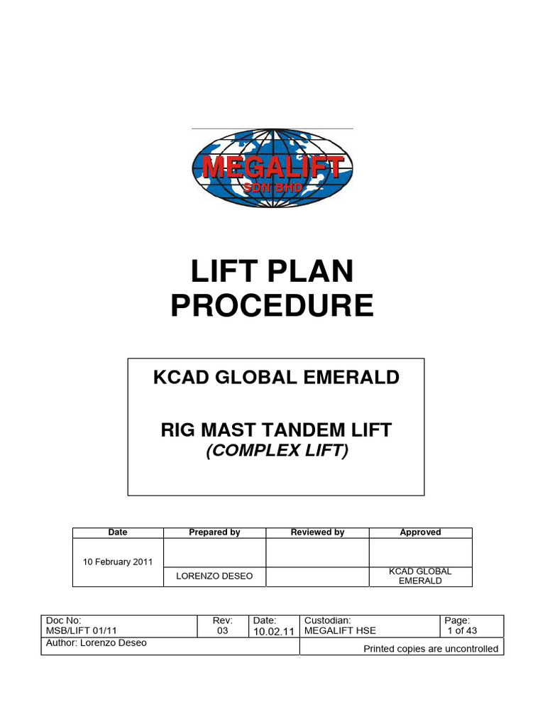 Megalift Rig Mast Tandem Lift Rev.3 | PDF | Crane (Machine)