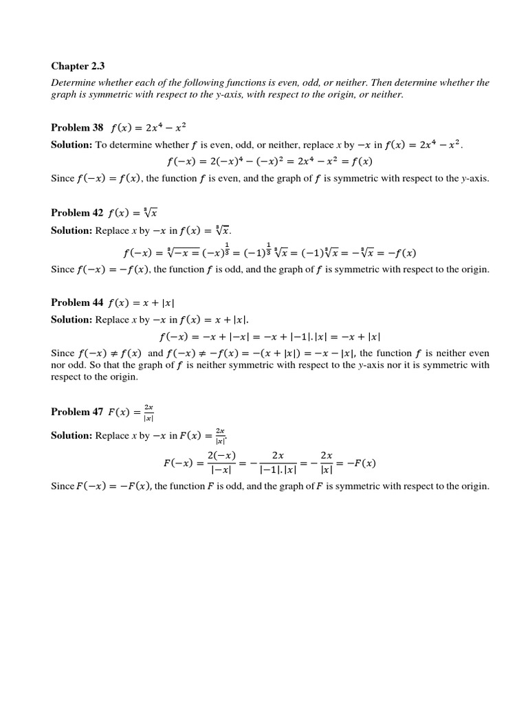 Even, Odd, or Neither Function Analysis | PDF