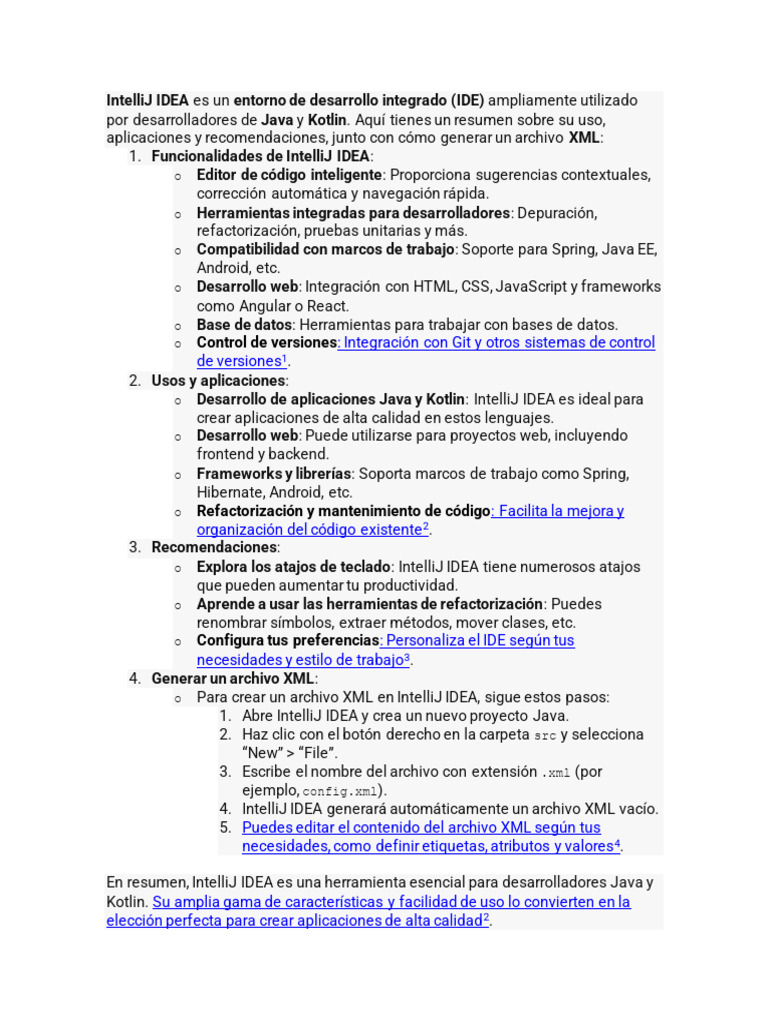 Usos y Recomendaciones de IntelliJ | PDF | Xml | Java (lenguaje de ...