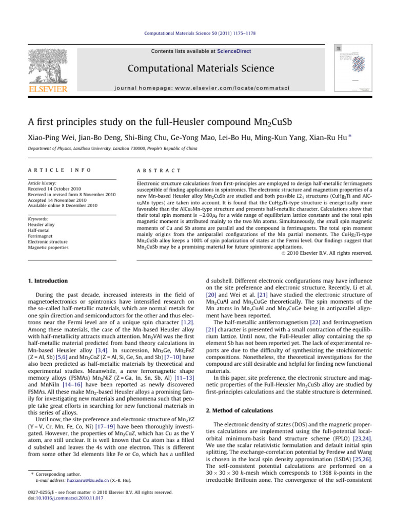 A First Principles Study On The Full-Heusler Compound Mn2CuSb | PDF ...