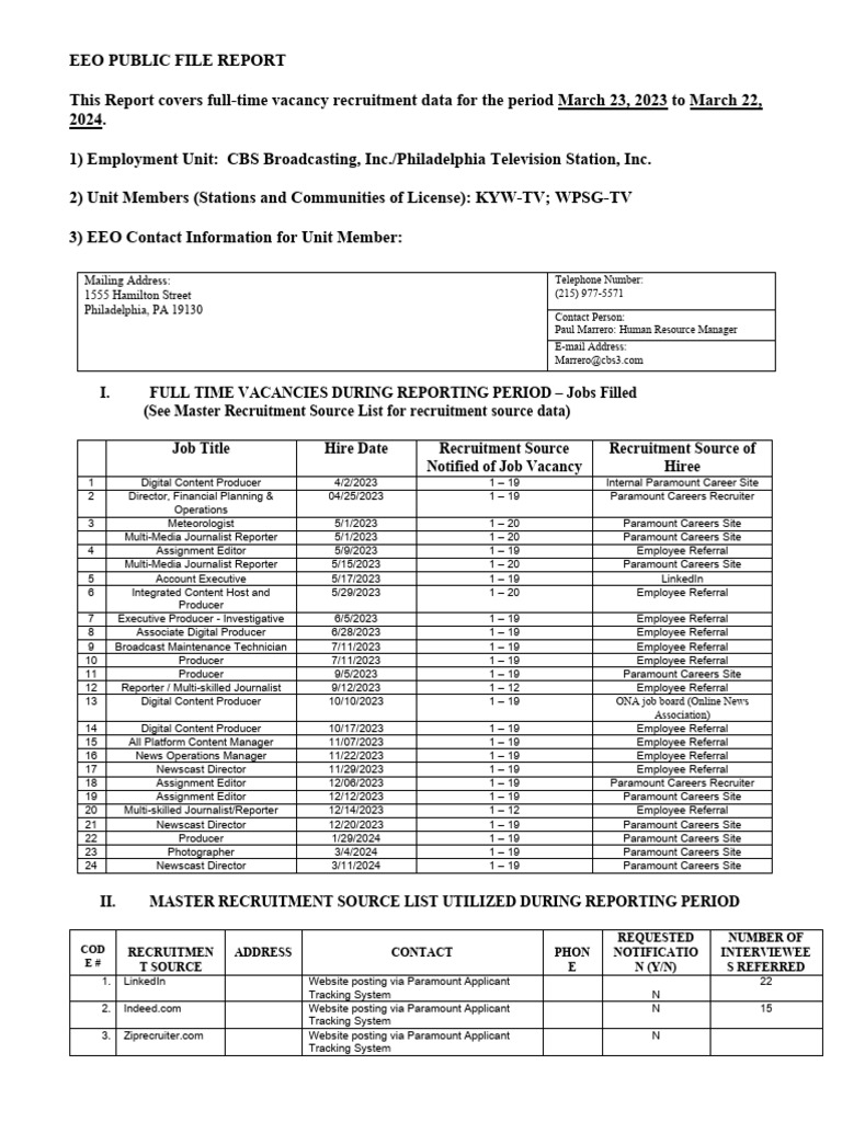 Wpsg-Kyw 2023-2024 FCC Eeo Public File Report.03.28.2024 | PDF ...