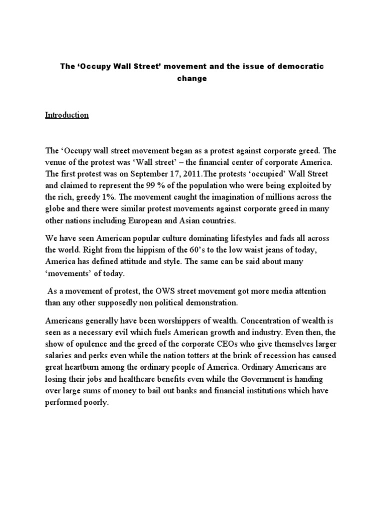 Analyzing the Occupy Wall Street Movement | PDF | Occupy Wall Street ...