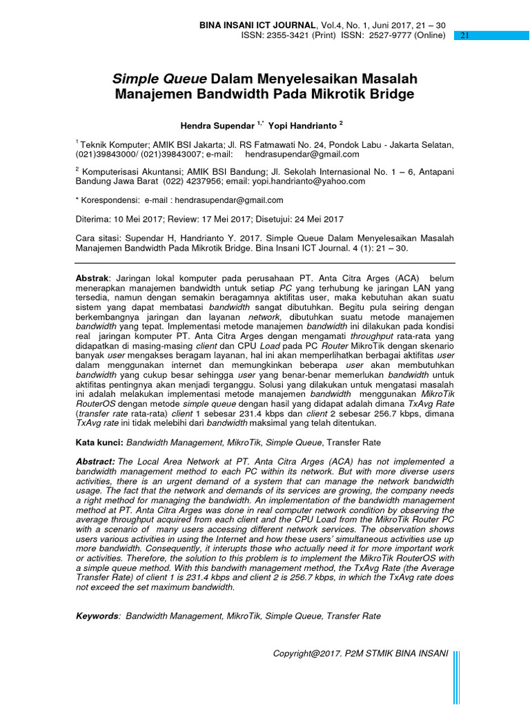 Manajemen Bandwidth Pada Mikrotik Bridge: Simple Queue Dalam ...