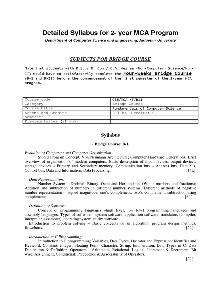 Detailed Syllabus For 2-Year MCA Program: Subjects For Bridge Course | PDF | Parsing ...
