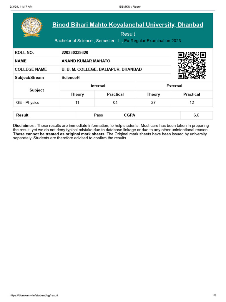 BBMKU _ Result | PDF