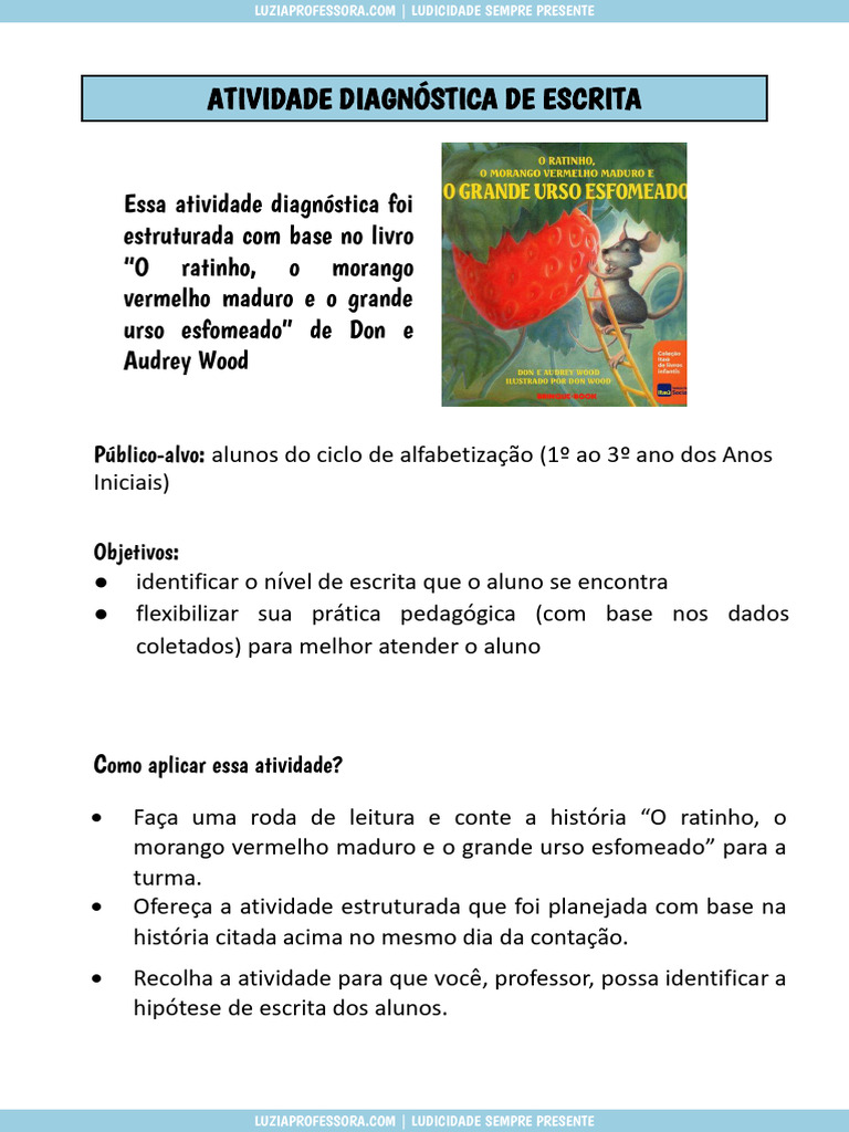 Atividade Diagnostica de Escrita o Ratinho o Morango Vermelho Maduro e o Grande Urso Esfomeado | PDF