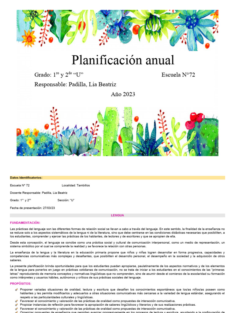 Planificación - Anual Primer Grado | PDF | Aprendizaje | Pensamiento