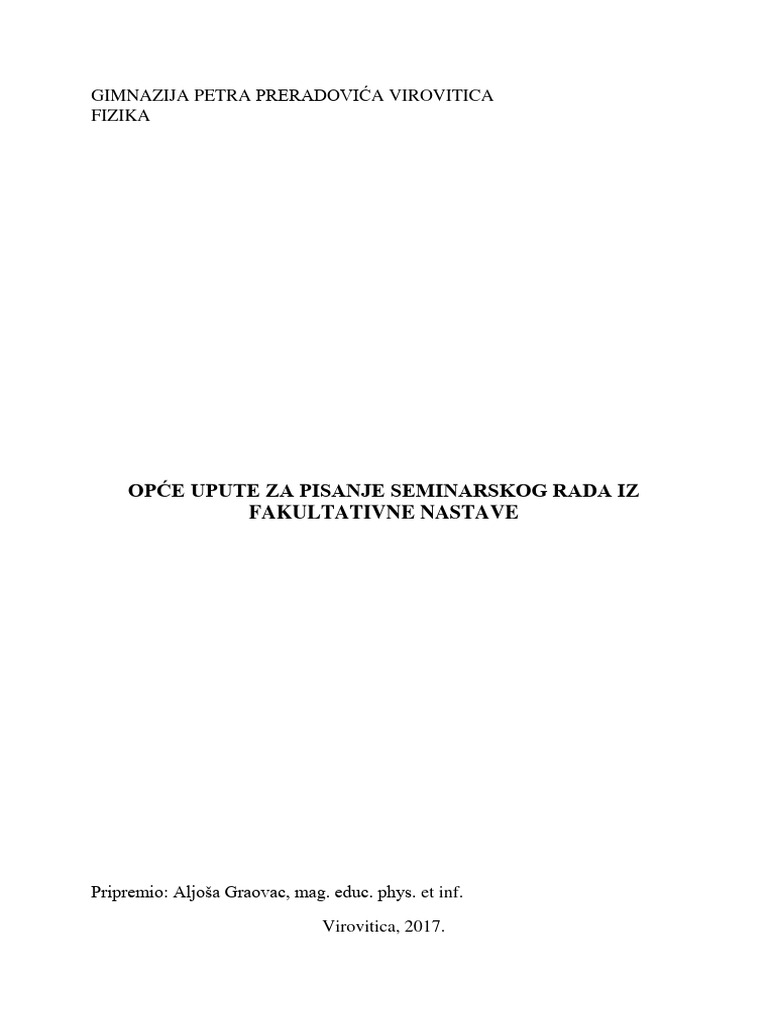 Upute Za Pisanje Seminarskih Radova - AG | PDF