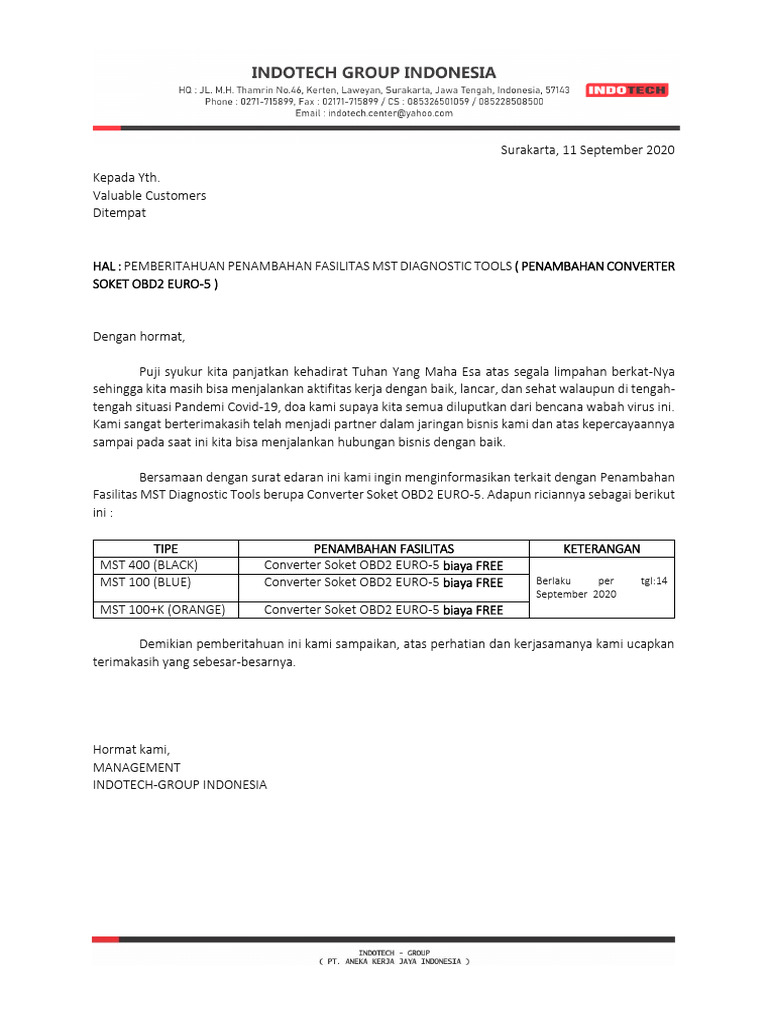 Surat Edaran Penambahan Fasilitas MST Diagnostic Tools-Converter OBD2 EURO-5 | PDF