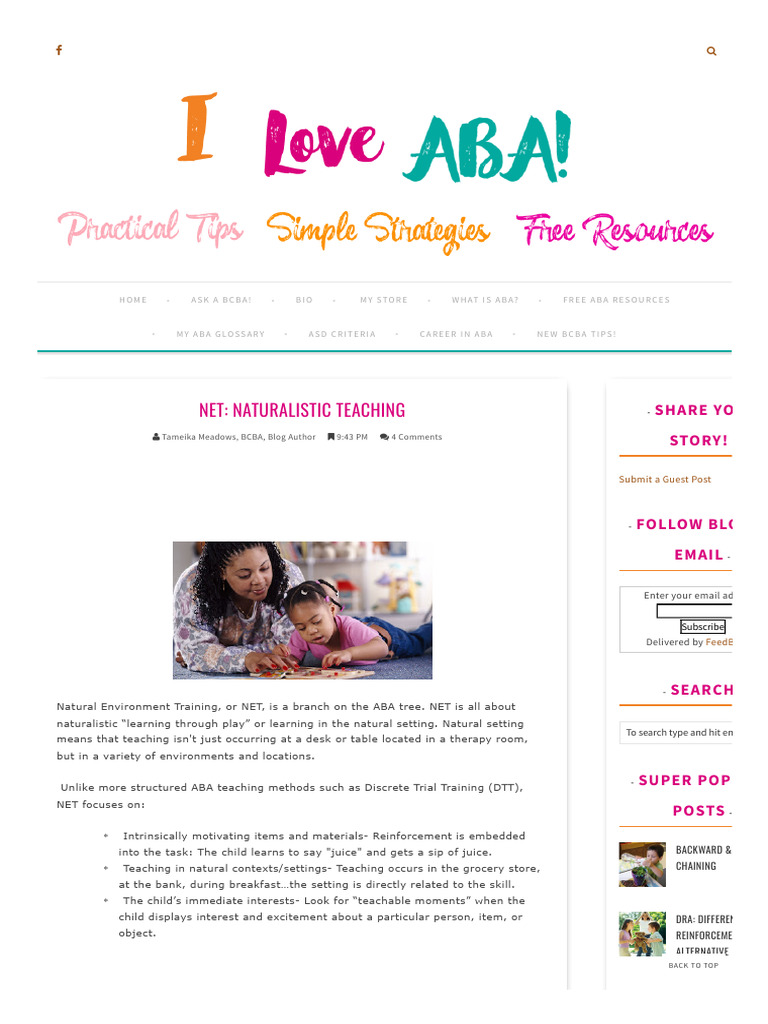 NET_ Naturalistic Teaching - I Love ABA! | PDF | Behavioural Sciences ...