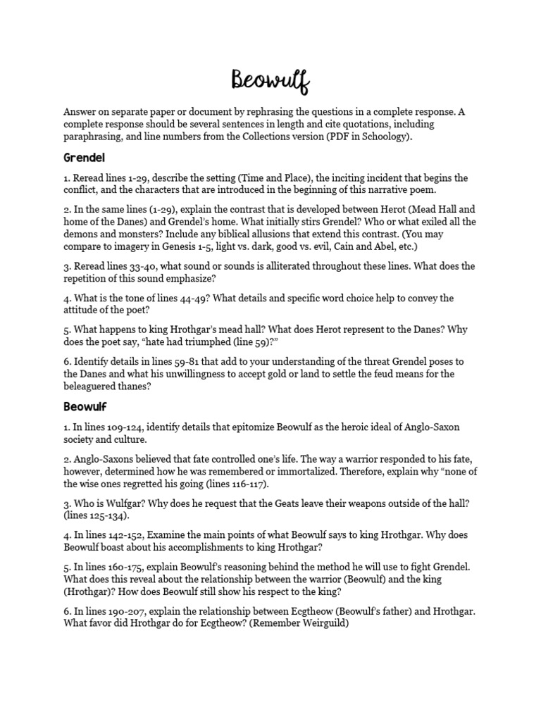 Beowulf Analysis Questions Collections | Download Free PDF | Beowulf | Old English Poems