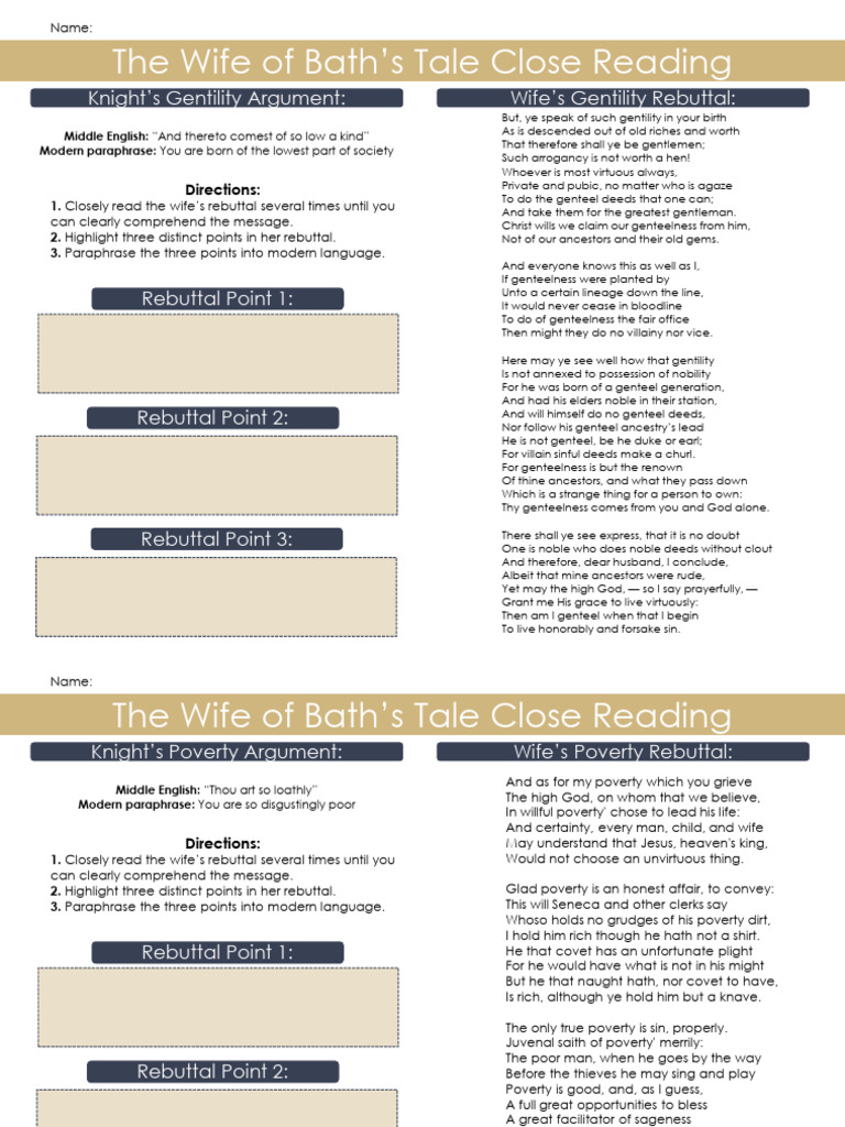 Wife of Baths Tale Rebuttal Student Version | PDF | Gentry | Gentleman