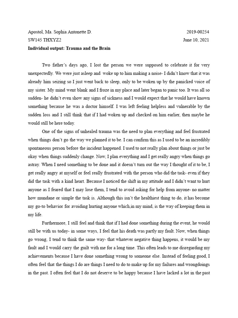 SW145: Trauma and The Brain | PDF | Thought | Psychological Trauma