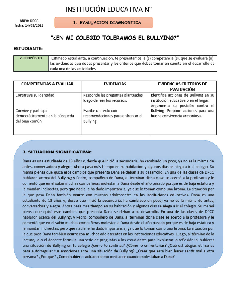 Evaluacion Diagnostica Dpcc Pdf Las Emociones Evaluación 6743