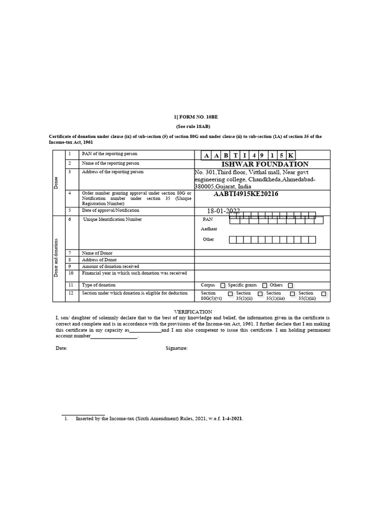 Ishwar Charitable Trust Certificate Book | PDF | Government