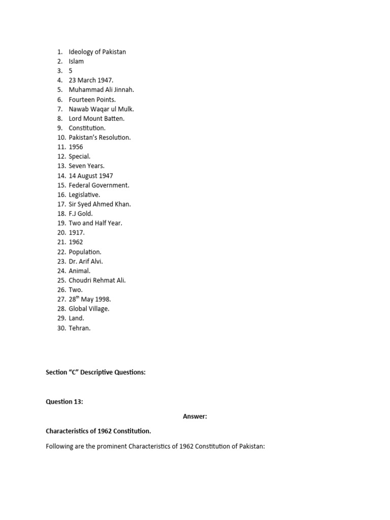 Characteristics of Constitution of 1962 Pakistan | PDF | Government ...