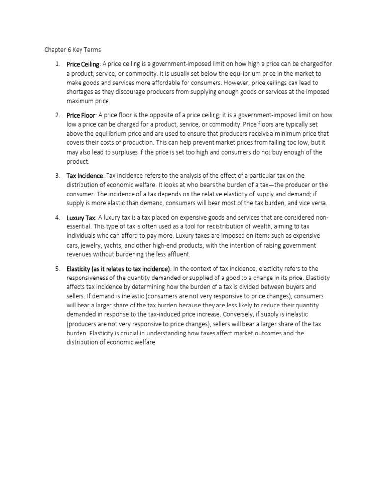 Chapter 6 Key Terms | PDF | Tax Incidence | Elasticity (Economics)