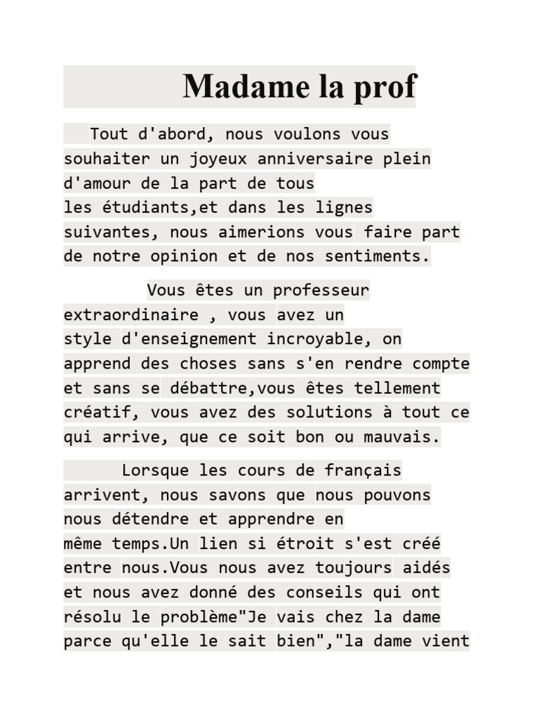 Madame La Prof | PDF