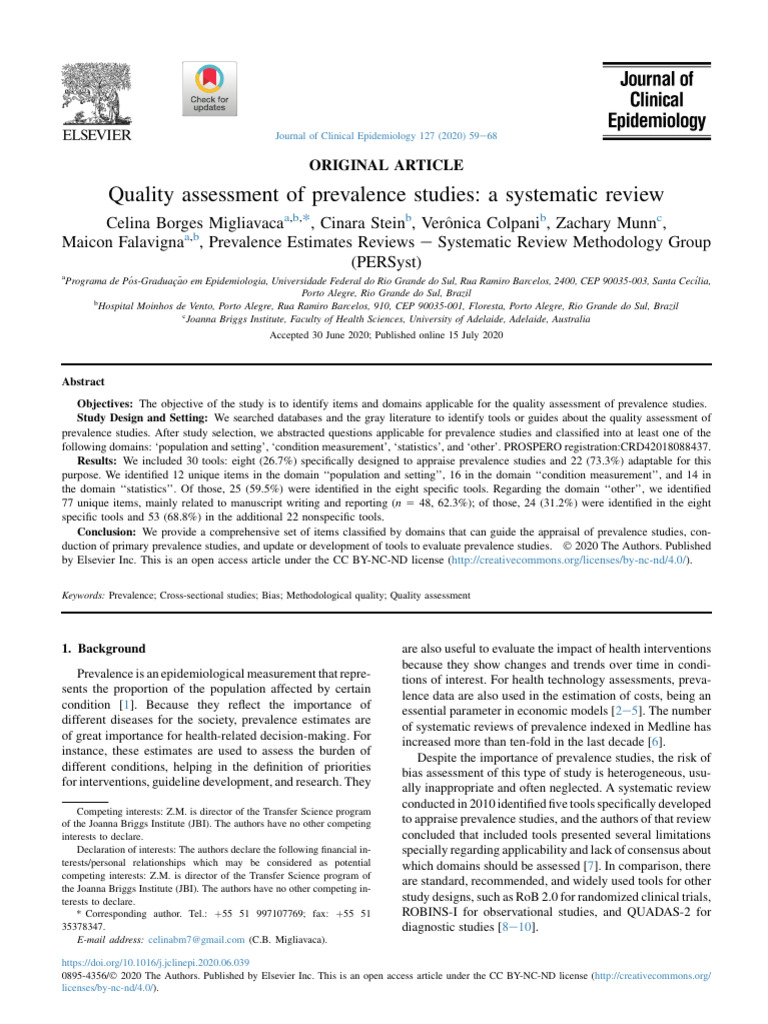 Migliavaca.et.al.2020. quality assessment of cross sectional (prevalence) studies a systematic ...