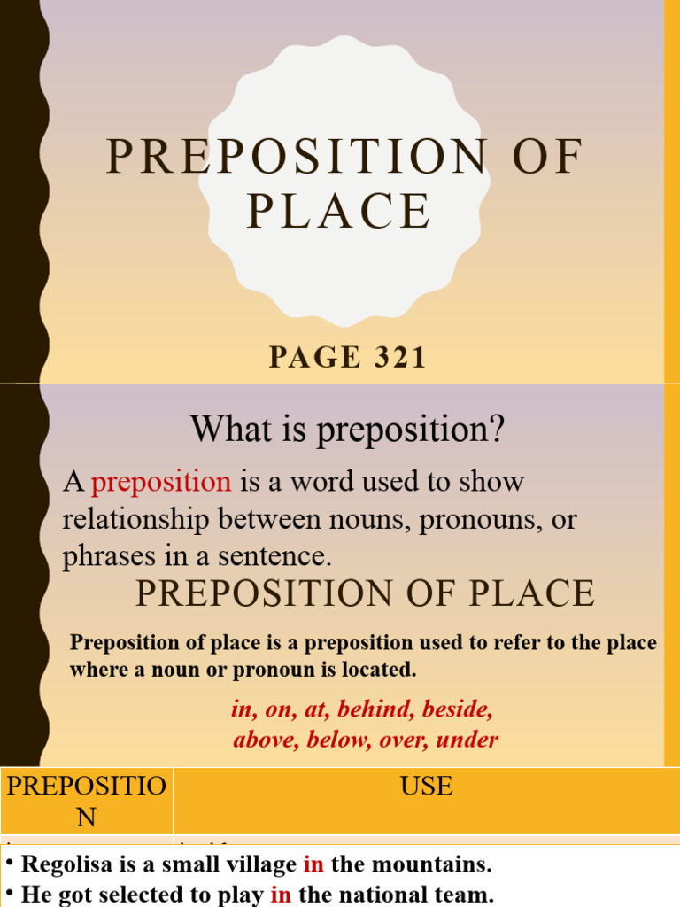 Grade 3 English Preposition of Place | PDF
