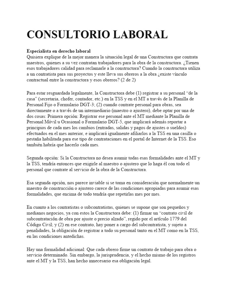 Tratamiento Laboral Obrero | PDF