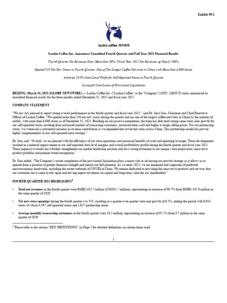 Luckin Coffee Inc. 2021 Q4 Earning Release | PDF | Expense | Income ...