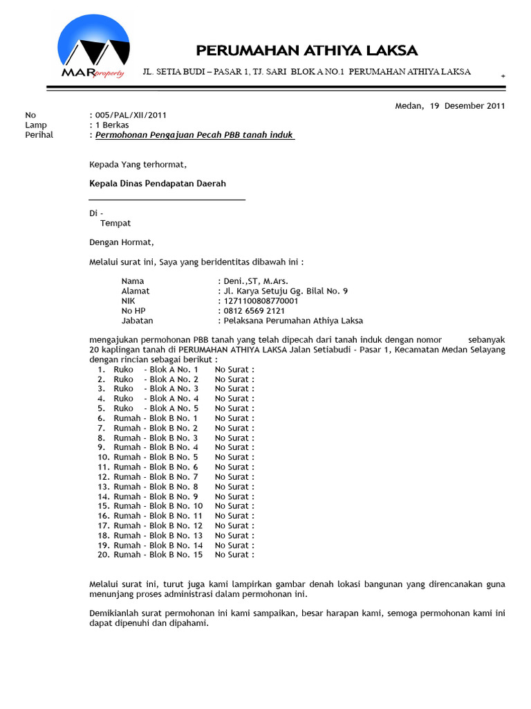 Surat Permohonan Pecah PBB | PDF