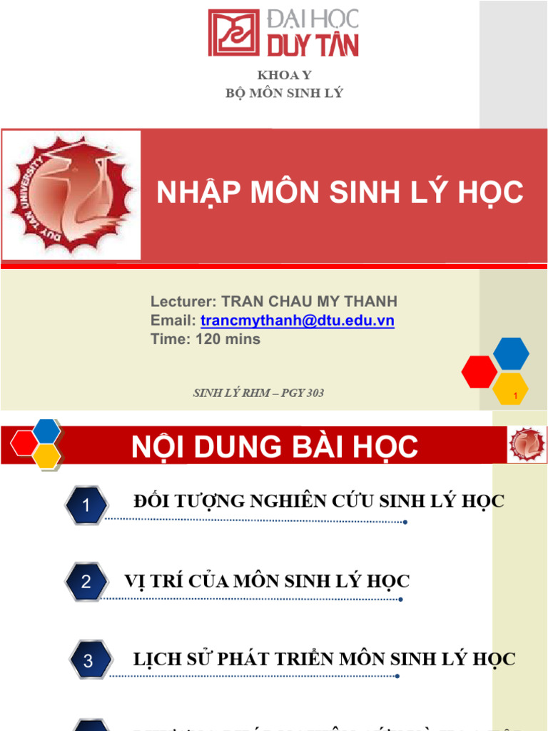 PGY303 - Sinh lý cho RHM - 2023S -Lecture Slides - 01 | PDF