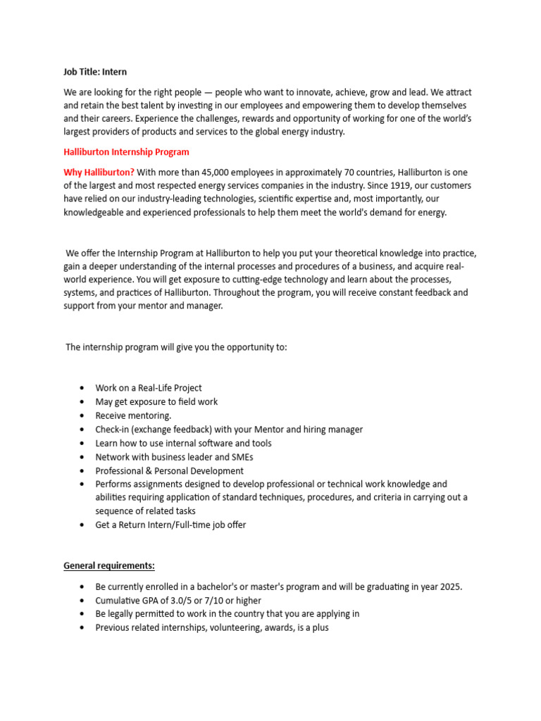 Job Description | PDF | Internship | Job Hunting