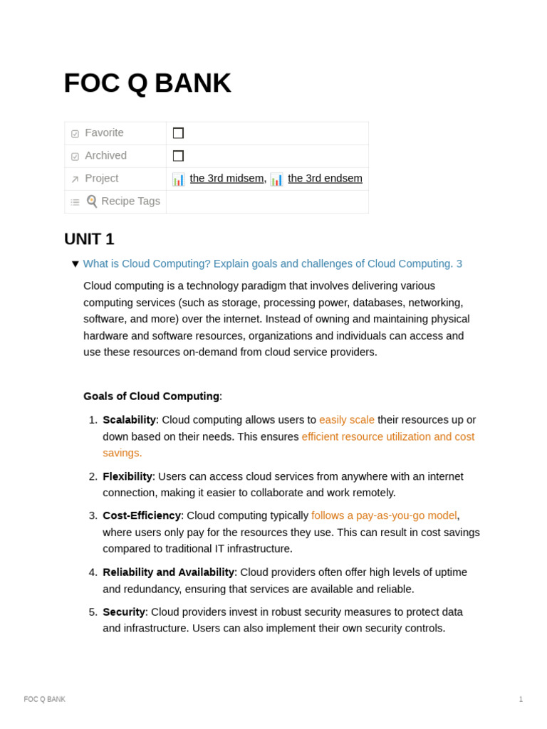 FOC Q BANK | PDF | Cloud Computing | Software As A Service