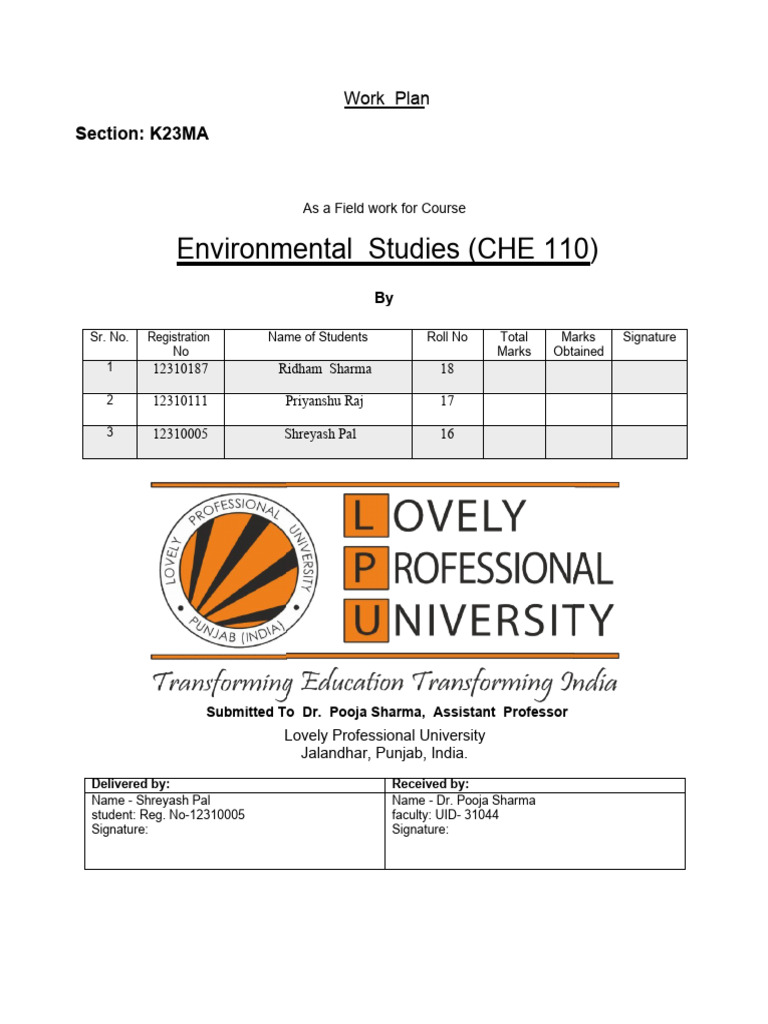 Work Plan Front Page | PDF