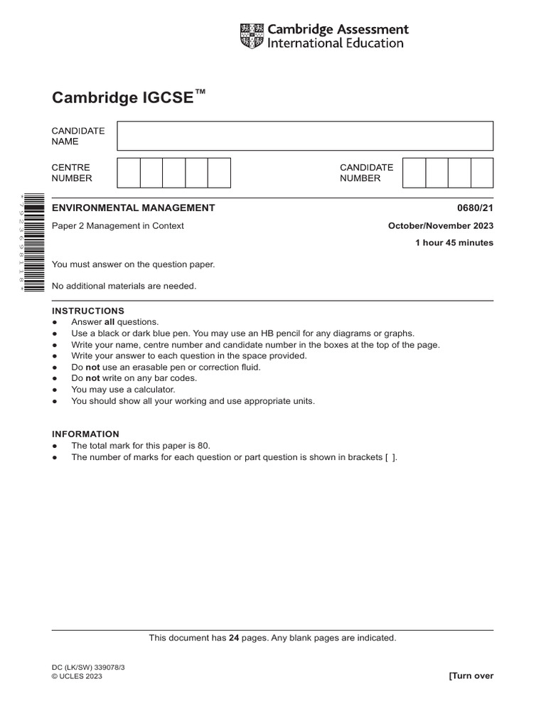 Cambridge IGCSE: Environmental Management 0680/21 | PDF | Soil ...