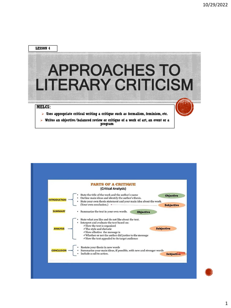 Eapp Lesson 4 - Approaches To Literar Criticism | PDF