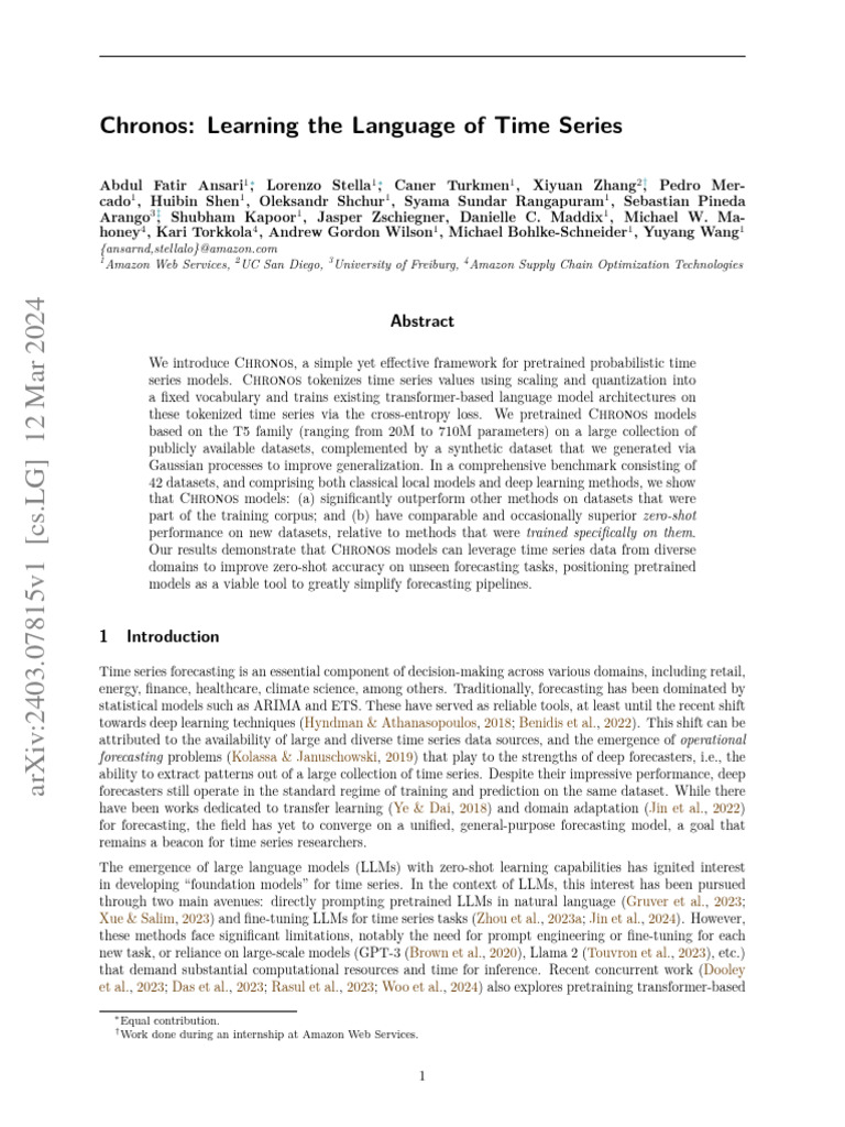Chronos - Learning The Language of Time Series | PDF | Time Series | Forecasting