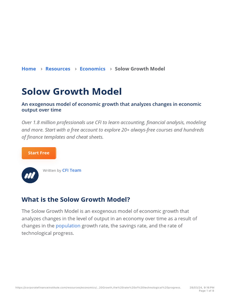 Solow Growth Model - Overview, Assumptions, and How To Solve | PDF ...
