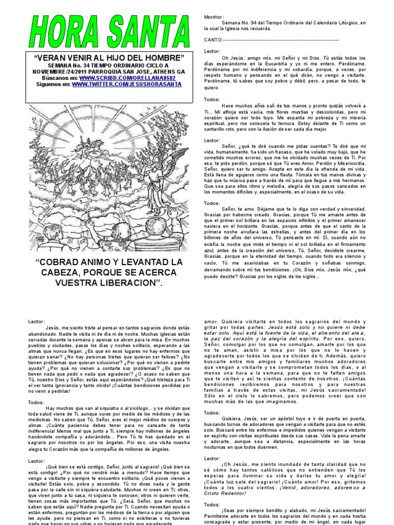 Hora Santa Veran Venir Al Hijo Del Hombre Semana No. 34 Tiempo Ordinario Ciclo A | Descargar ...