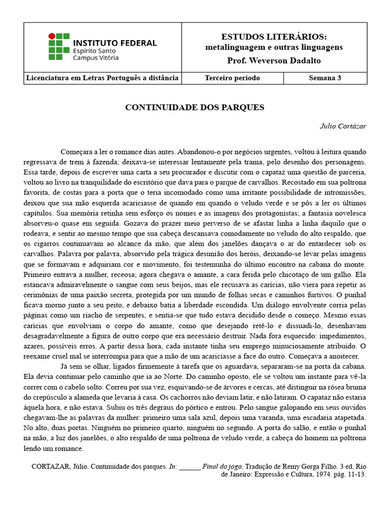 Julio Cortázar - Continuidade Dos Parques | PDF