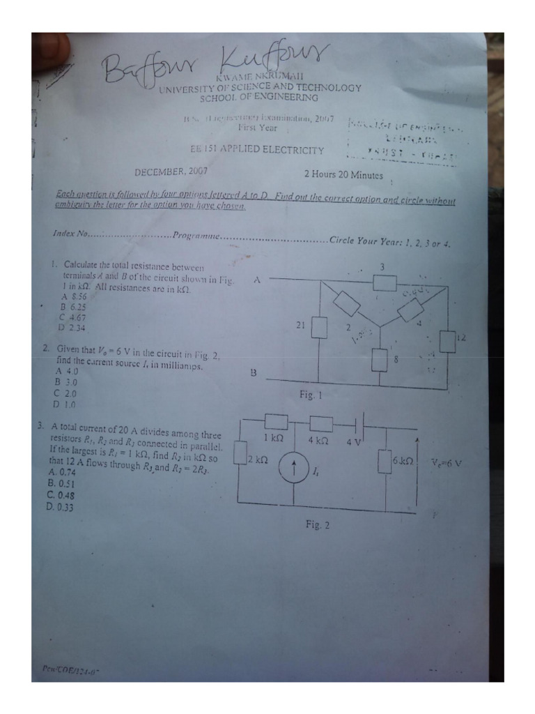 Applied Electricity Past Questions | PDF