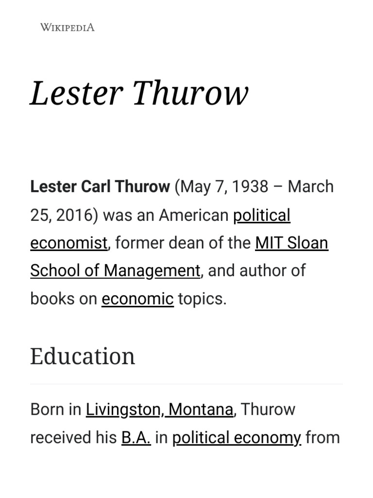 Lester Thurow - Wikipedia | PDF | Economies