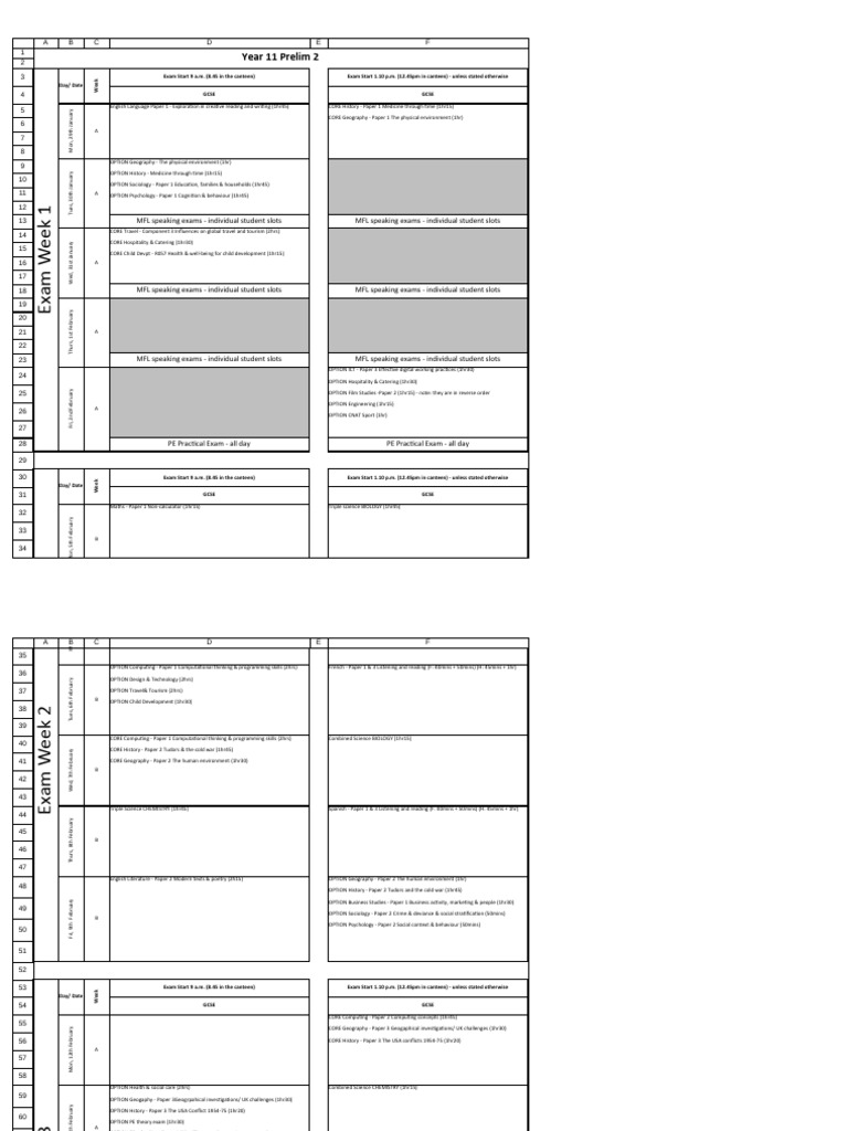 Year 11 Exam Schedule | PDF | Science | Geography