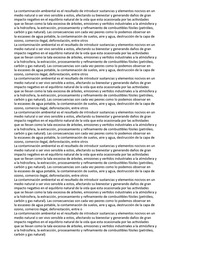 La Contaminación Ambiental TEXTO EXPOSITIVO | PDF | Contaminación ...