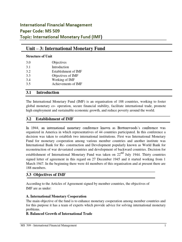 MS 509 - IFM - International Monetary Fund - GSK | PDF | International Monetary Fund | Special ...