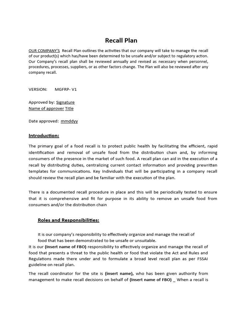Recall Plan | Download Free PDF | Supply Chain